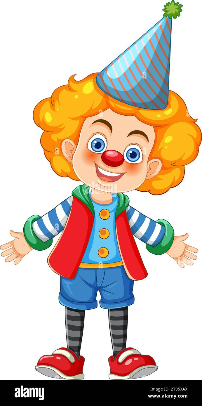 A celebration with a cute boy cartoon character wearing colorful circus ...