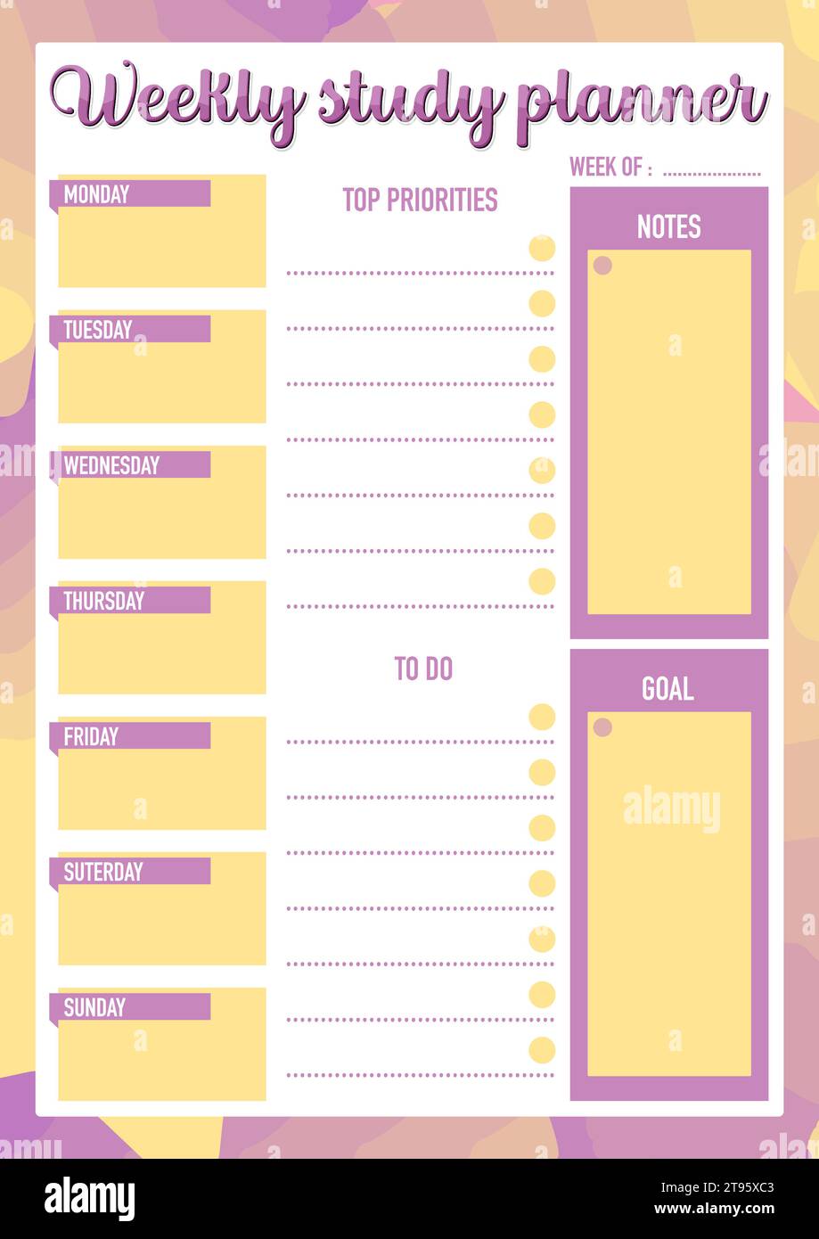 Colorful schedule for organizing daily lessons and activities Stock ...