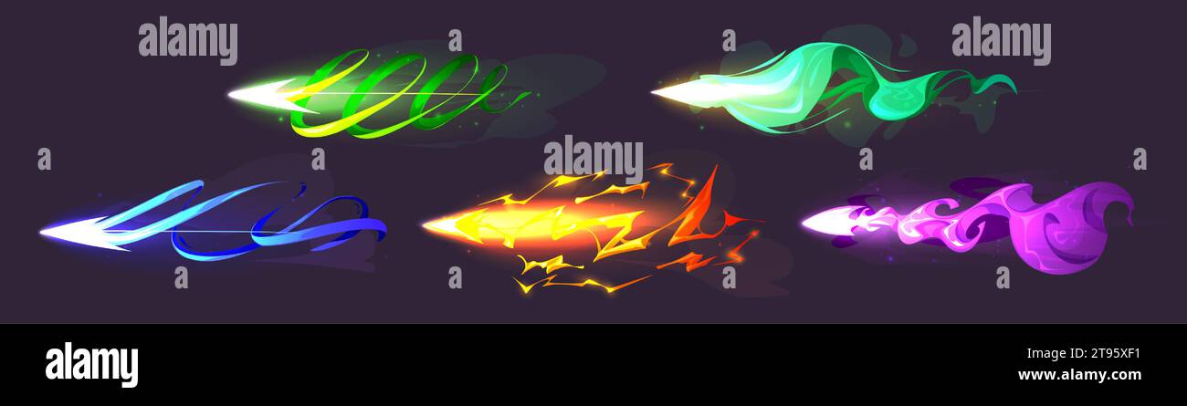 Missile arrow trail vfx magic spell game effect. Rocket or star blast ...