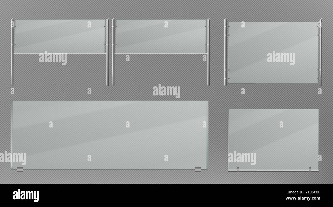 Glass balcony rails set isolated on transparent background. Vector ...