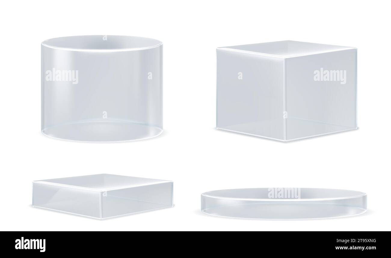 Glass transparent cube and cylinder product podiums of different height ...