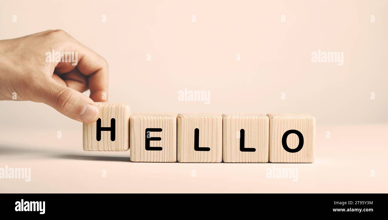 Hello with wooden letters hi-res stock photography and images - Alamy
