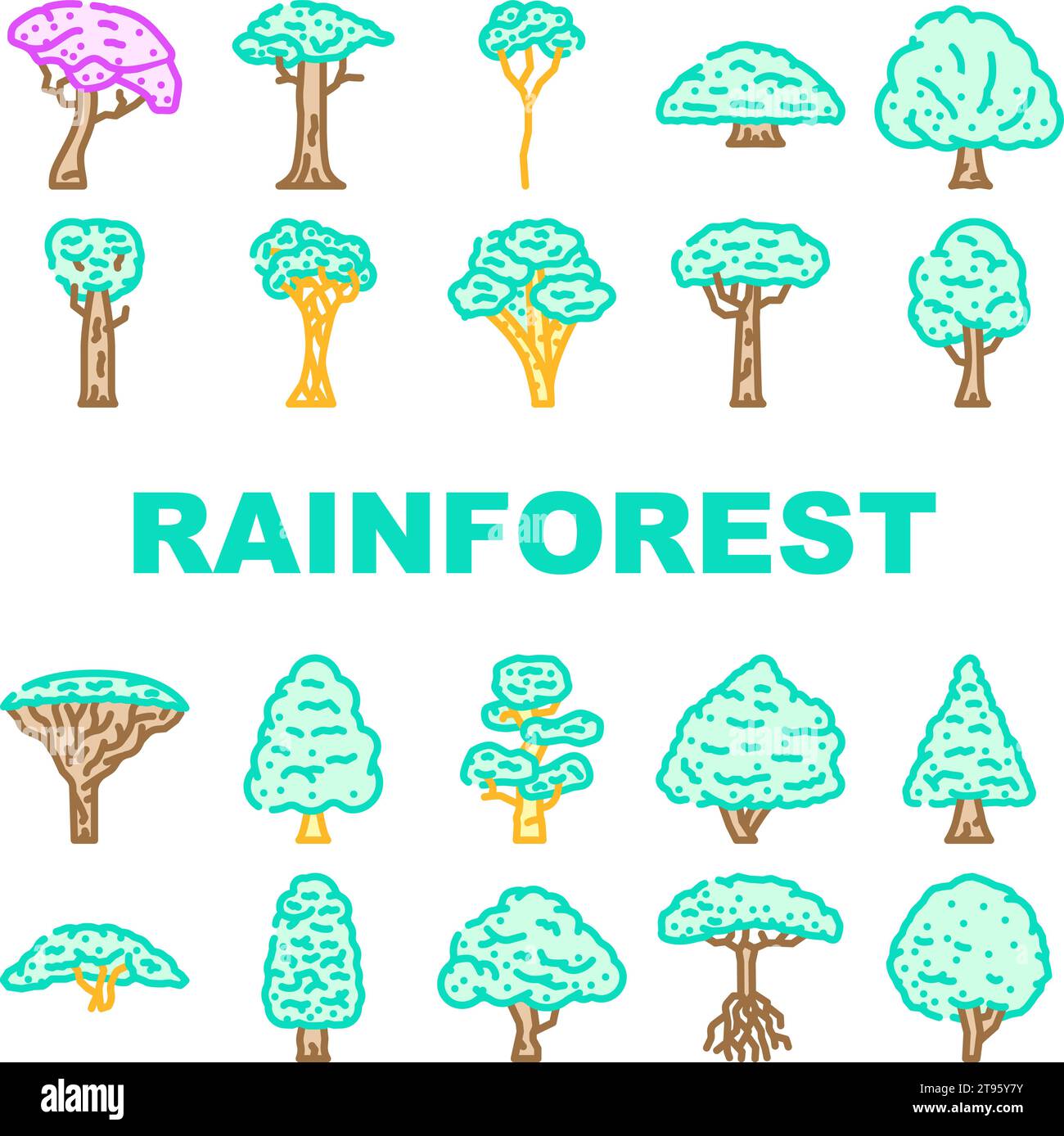 rainforest tree forest green icons set vector Stock Vector Image & Art ...