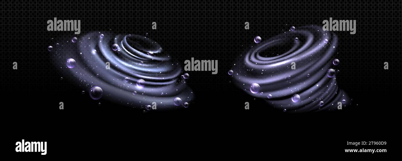 Water swirl with bubbles. Realistic vector set of vortex with detergent ...