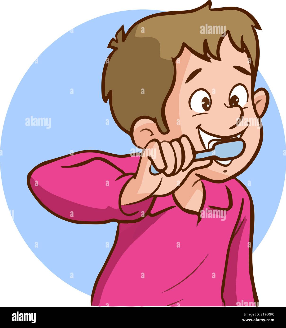 Vector illustration of cute little children brushing his teeth Stock ...