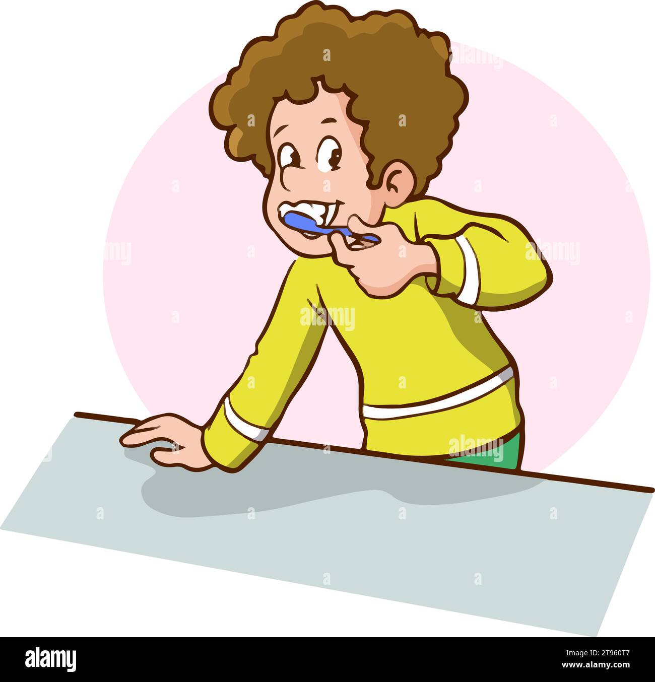 Vector illustration of cute little children brushing his teeth Stock ...