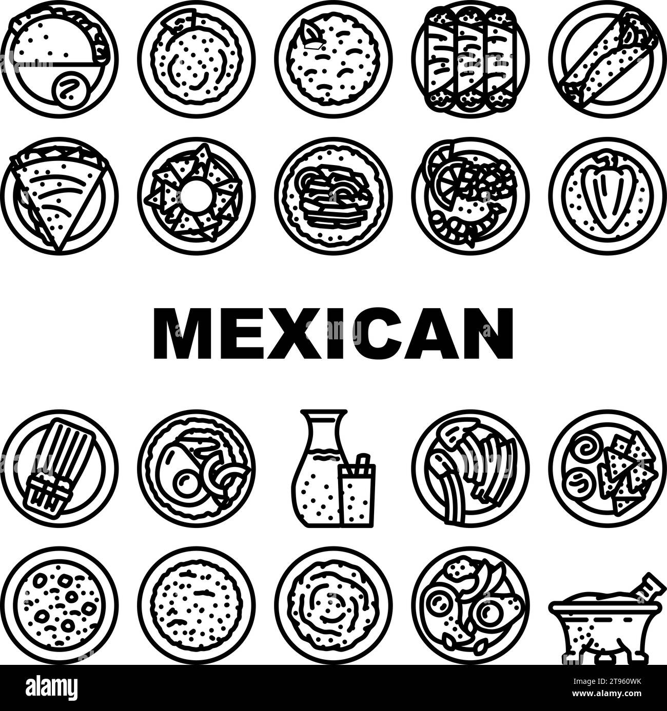 mexican cuisine dinner food icons set vector Stock Vector Image & Art ...