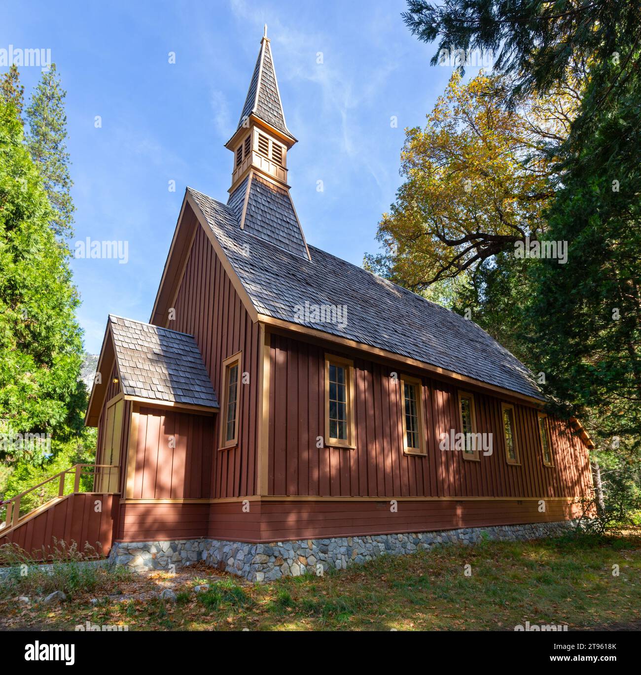 Historic Yosemite Valley Old Wooden Chapel Exterior Side View. Famous ...