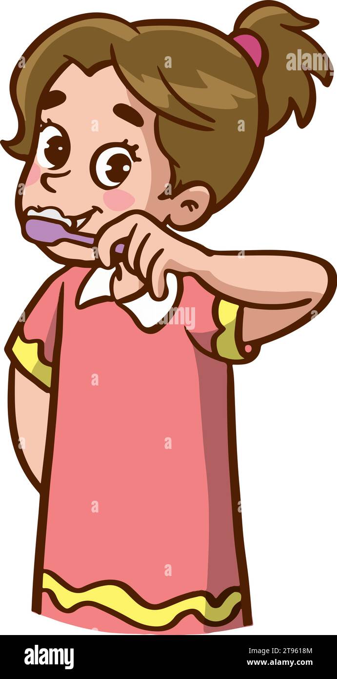 Vector illustration of cute little children brushing his teeth Stock ...