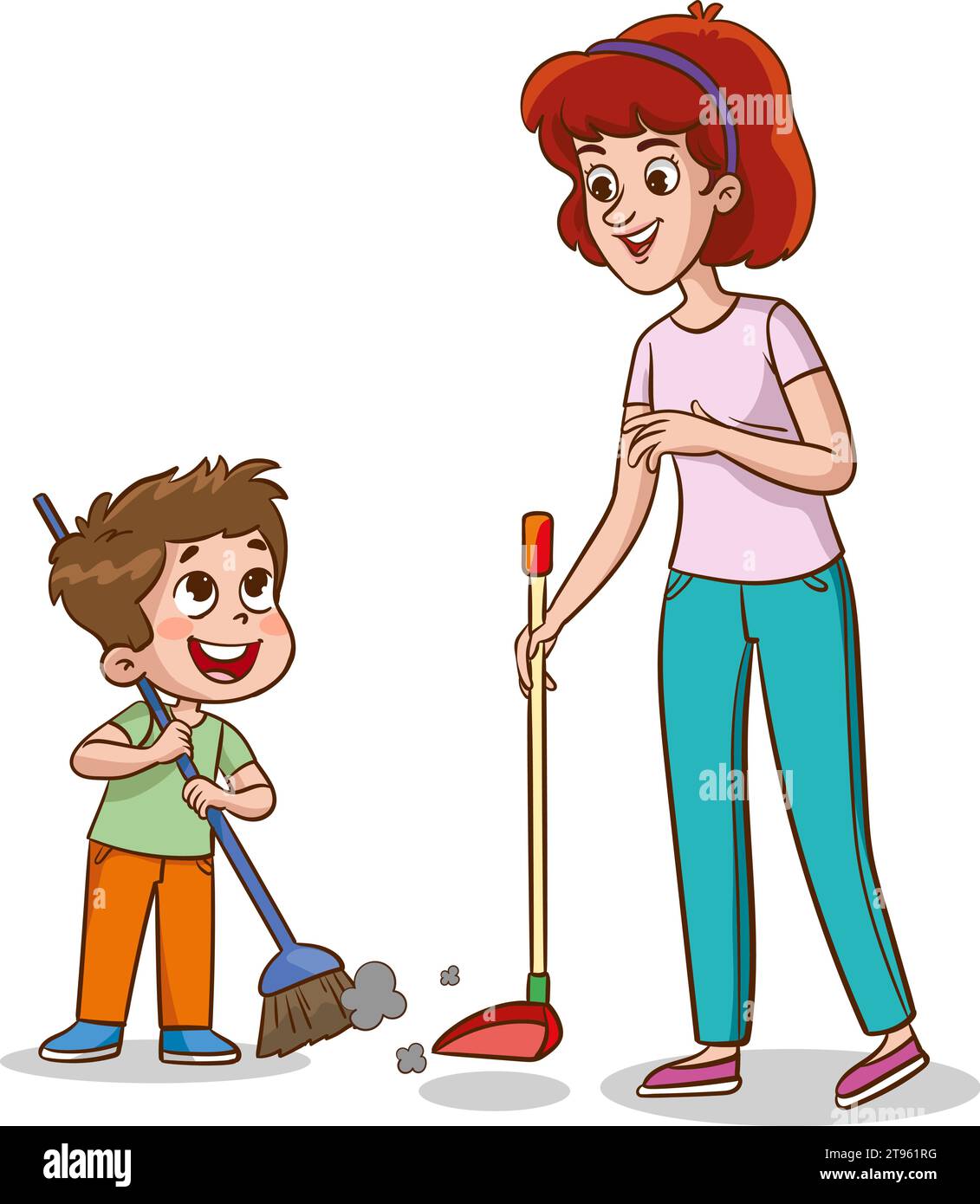 Family housework. Parents and kids clean up house cartooon vector Stock ...