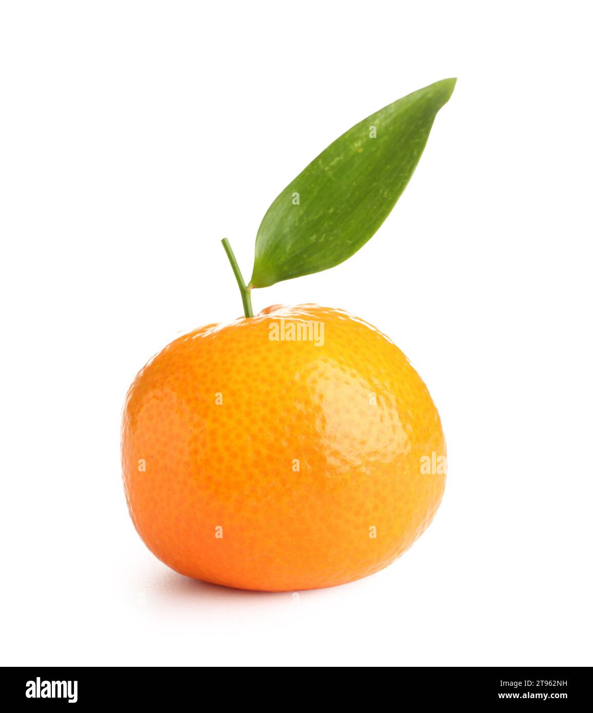 Sweet mandarin with leaf on white background Stock Photo - Alamy