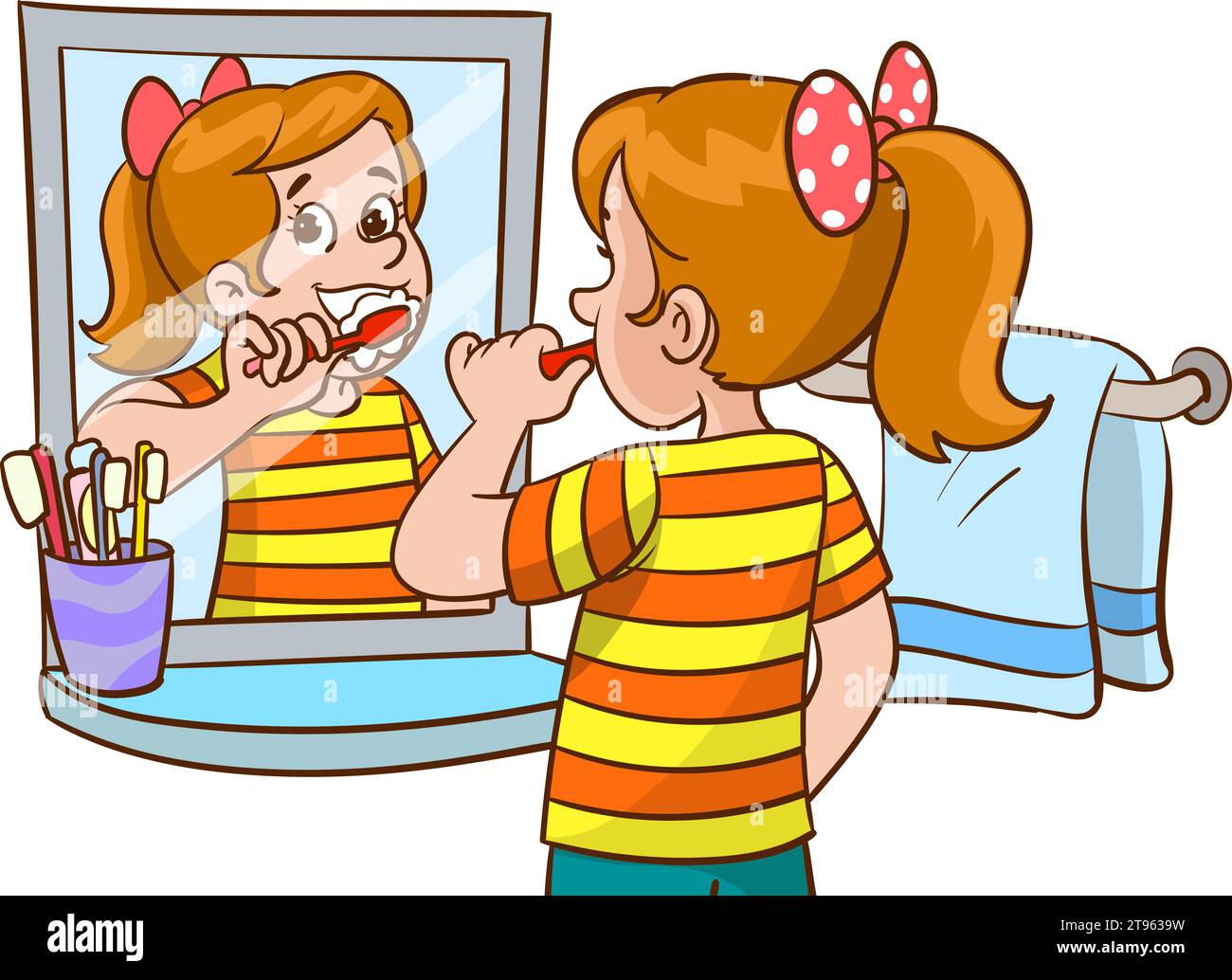 Vector illustration of cute little children brushing his teeth Stock ...