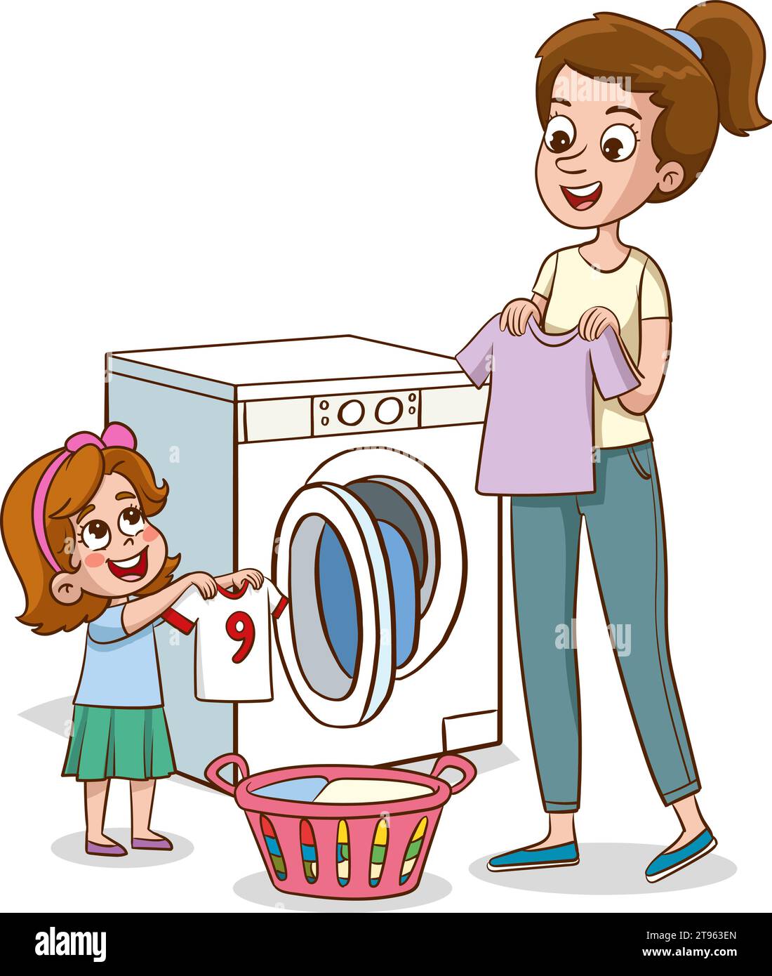 Family housework. Parents and kids clean up house cartooon vector Stock ...