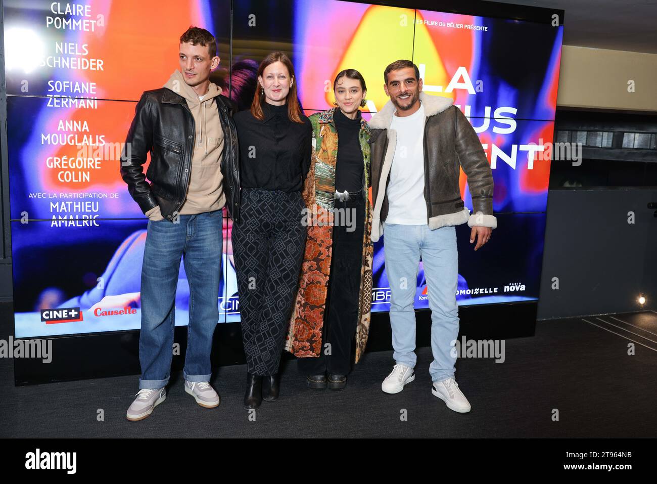 Paris, France. 20th Nov, 2023. Niels Schneider, Director Helena Klotz, Singer and actress Claire ...