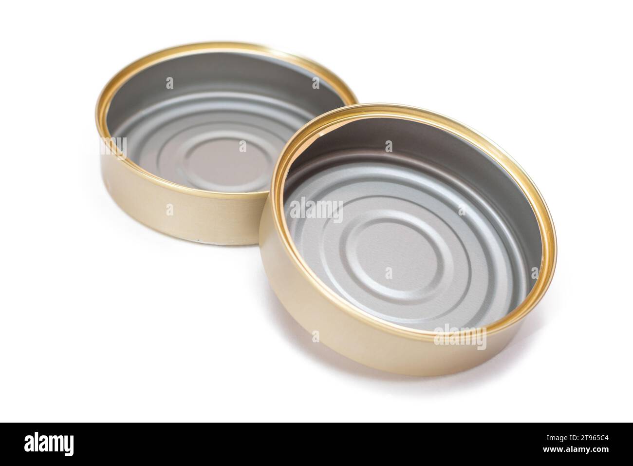 Two Opened Empty Tin Cans Isolated on White Background. Clean Used ...