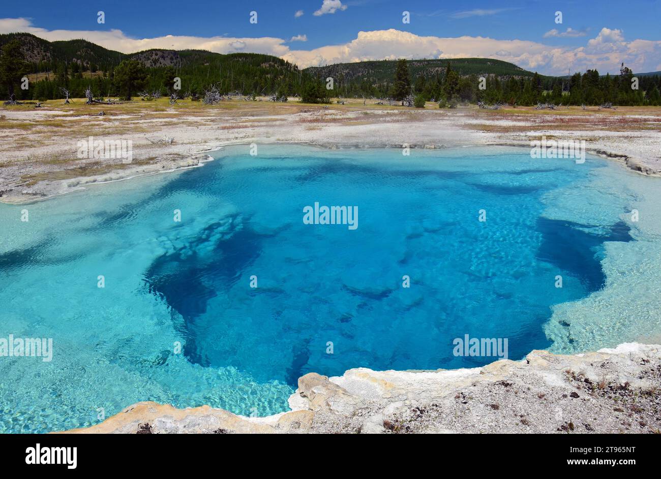 the deep blue sapphire hot spring in the biscuit basin of yellowstone ...