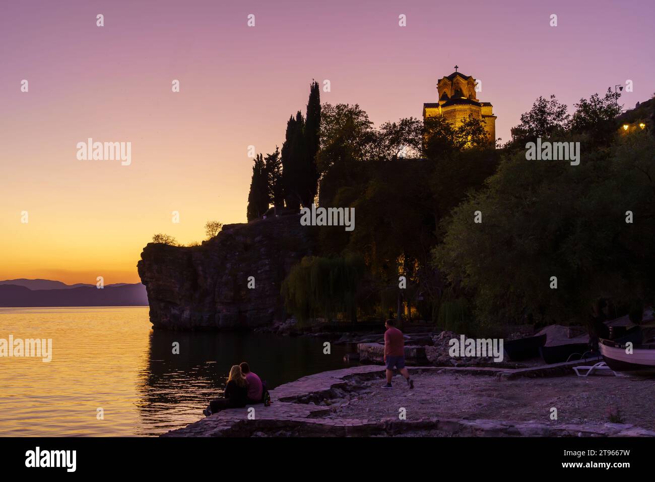 Ohrid, North Macedonia - October 03, 2023: Sunset view of the lake ...