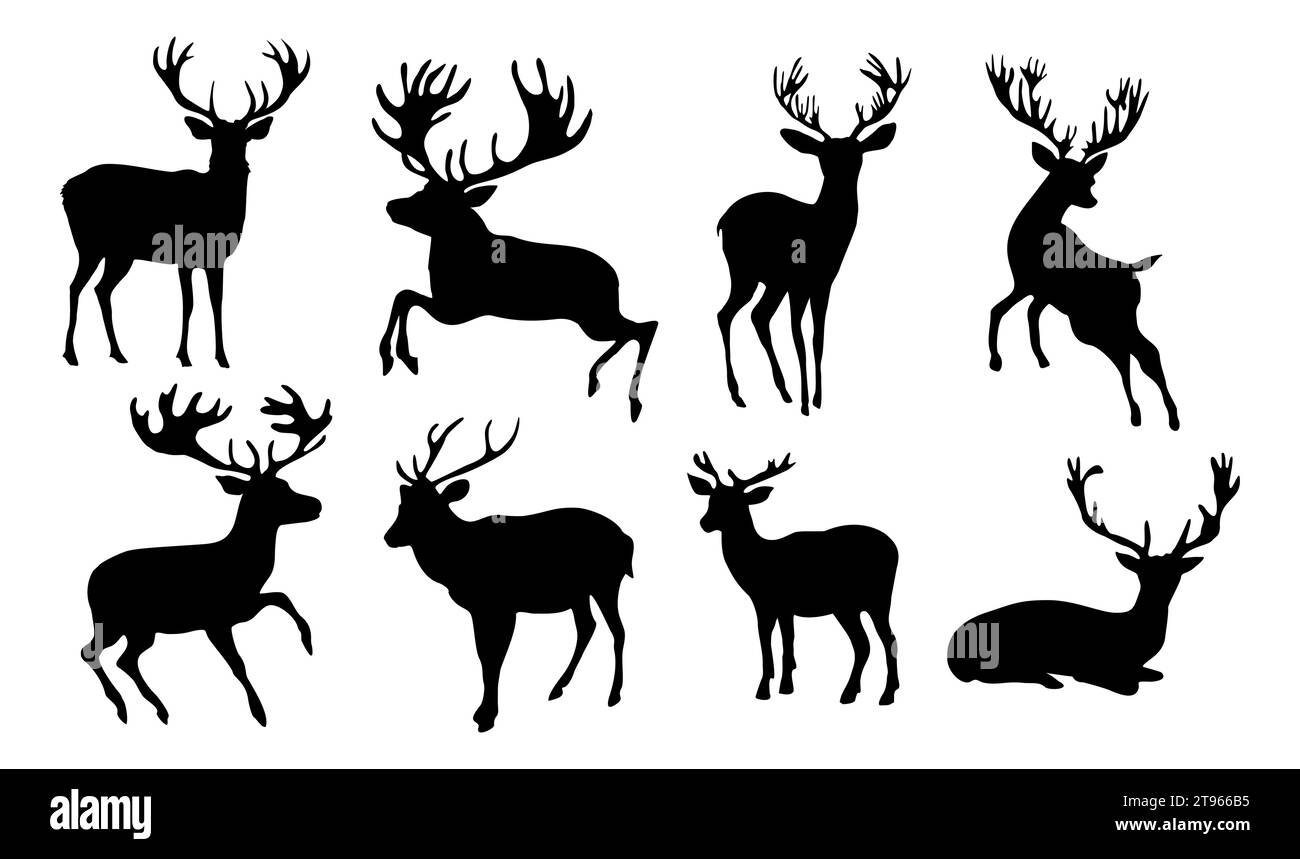 Christmas reindeer silhouettes vector set on white Stock Vector Image ...