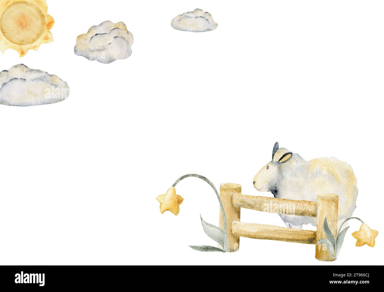 Watercolor hand drawn illustration, cute little plush baby sheep ...