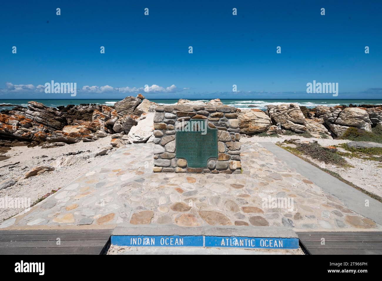 Geographical marker at Cape Agulhas, Cape Needle, southernmost point of ...