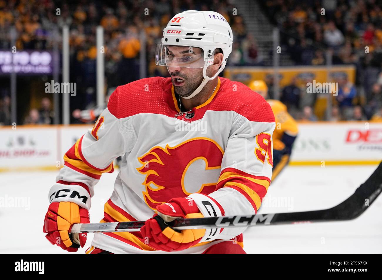 Calgary Flames center Nazem Kadri plays against the Nashville Predators ...