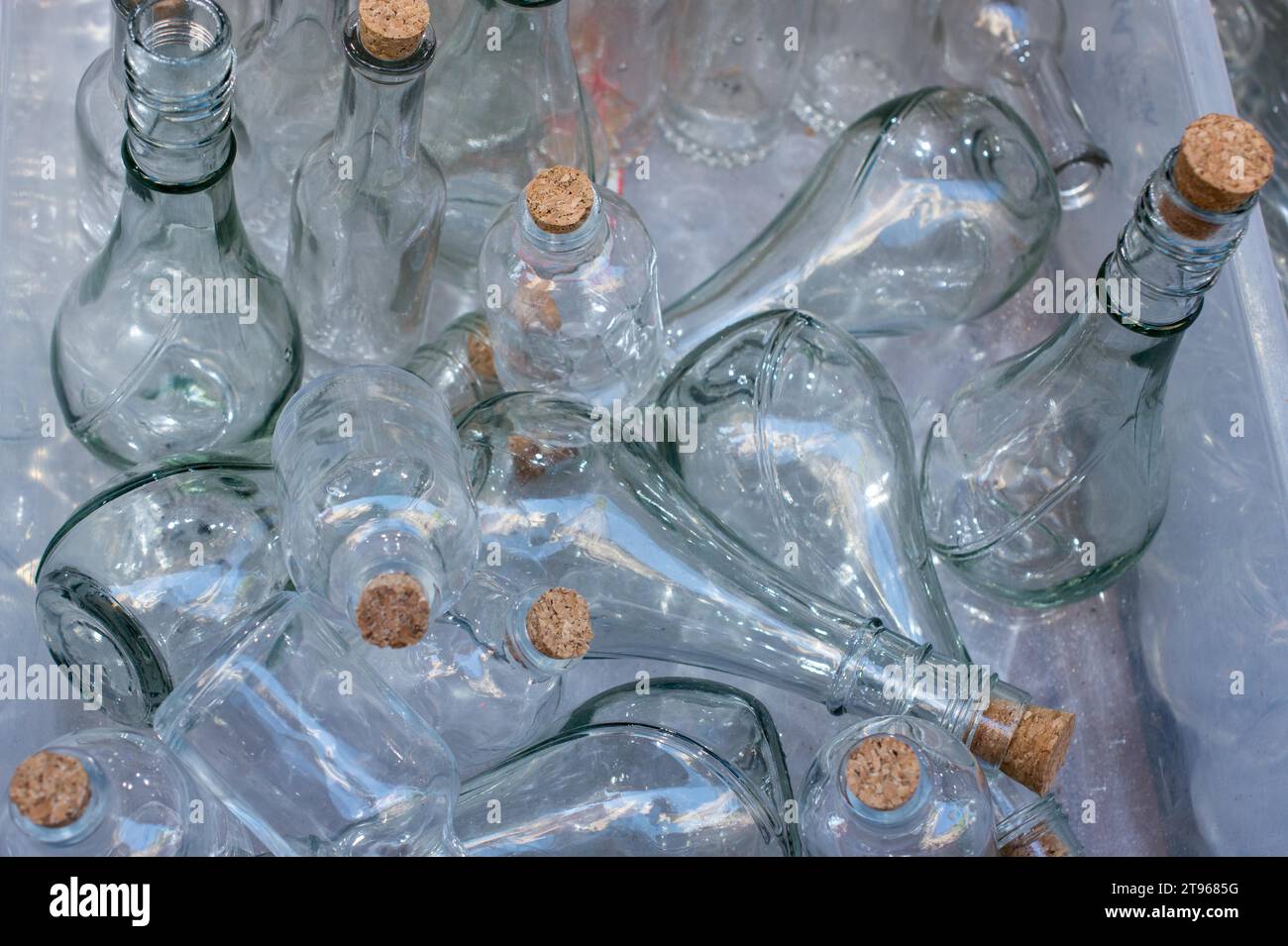 Set of Empty small transparent bottles Stock Photo - Alamy