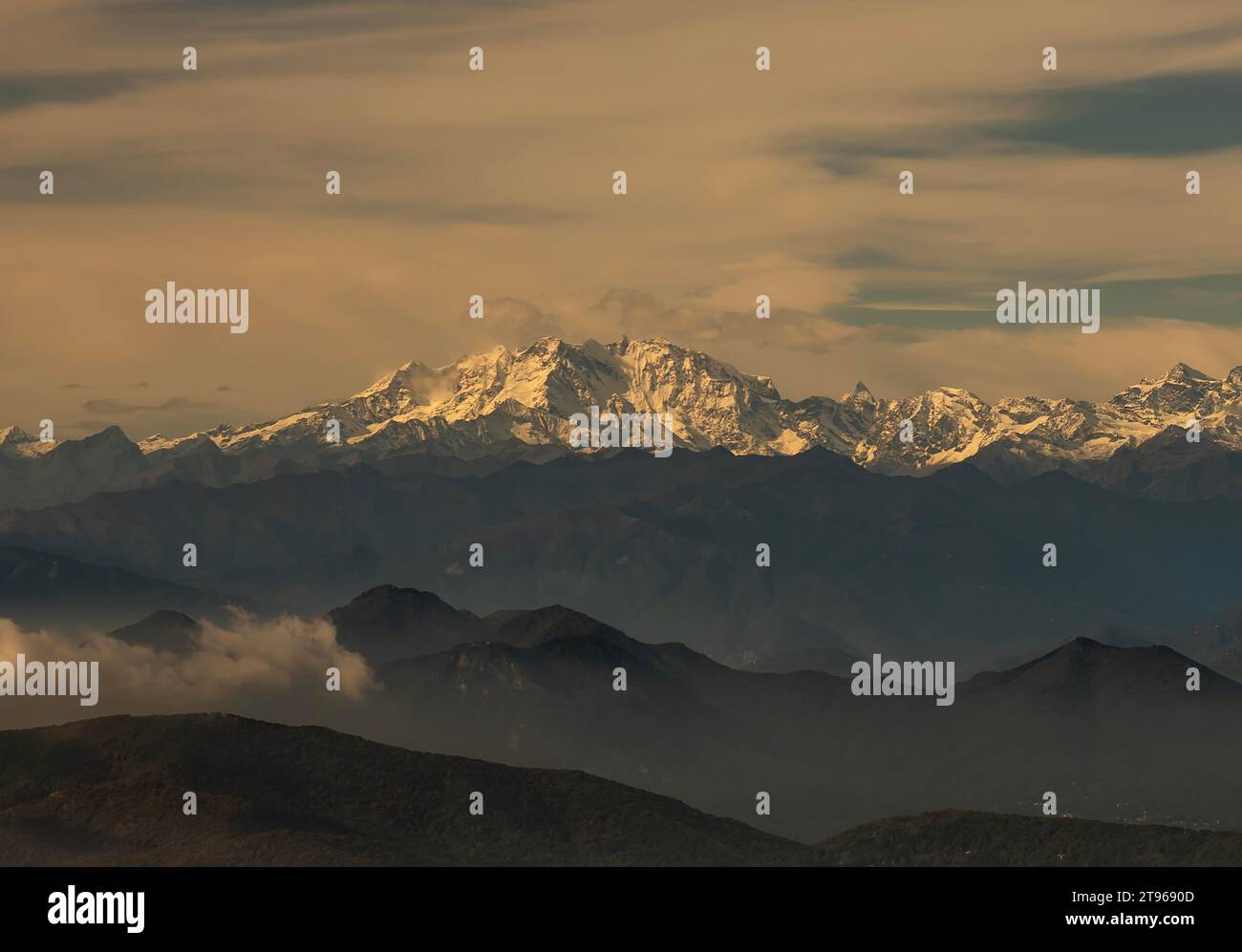 Aerial View over a Beautiful Mountainscape and And Snow Capped Monte ...