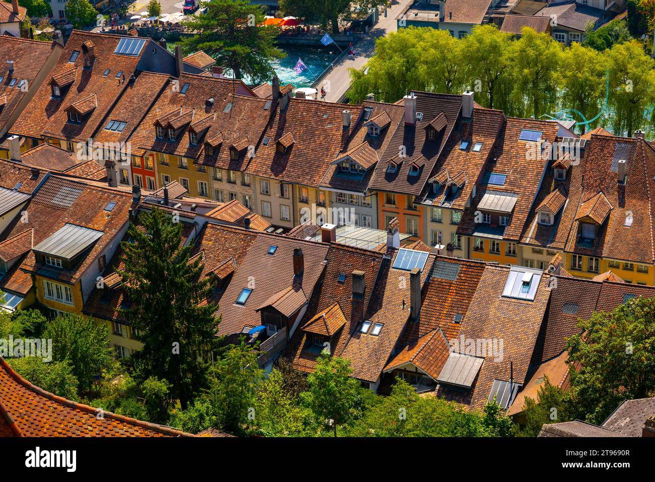 Aerial View over City of Thun and River Aare in a Sunny Day in Bernese ...
