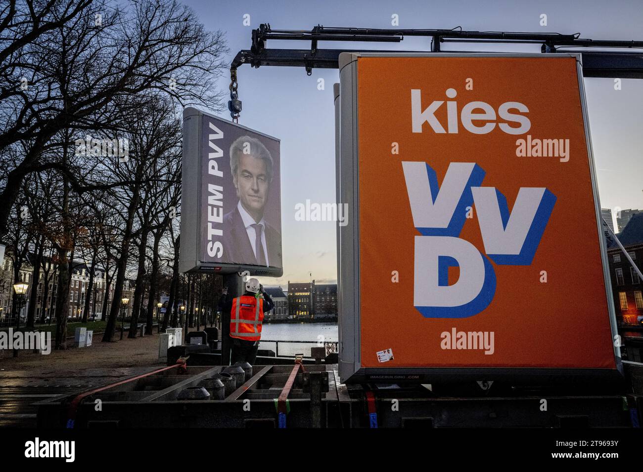 THE HAGUE - Geert Wilders PVV election signs at the Binnenhof, a day ...
