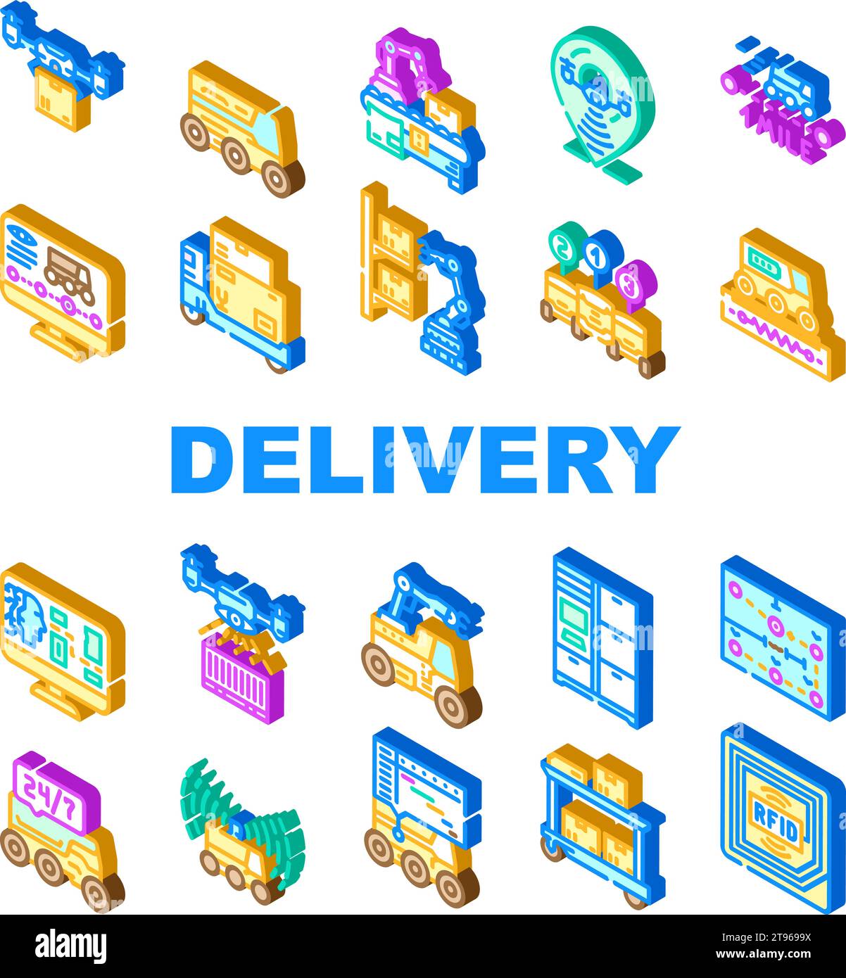 autonomous robot delivery icons set vector Stock Vector Image & Art - Alamy