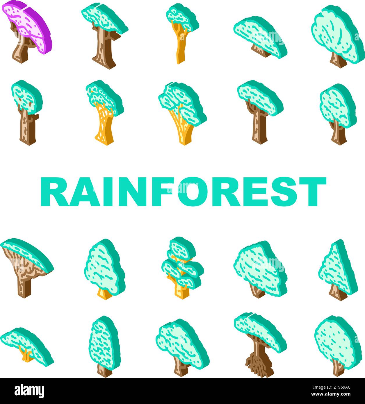 rainforest tree forest green icons set vector Stock Vector Image & Art ...