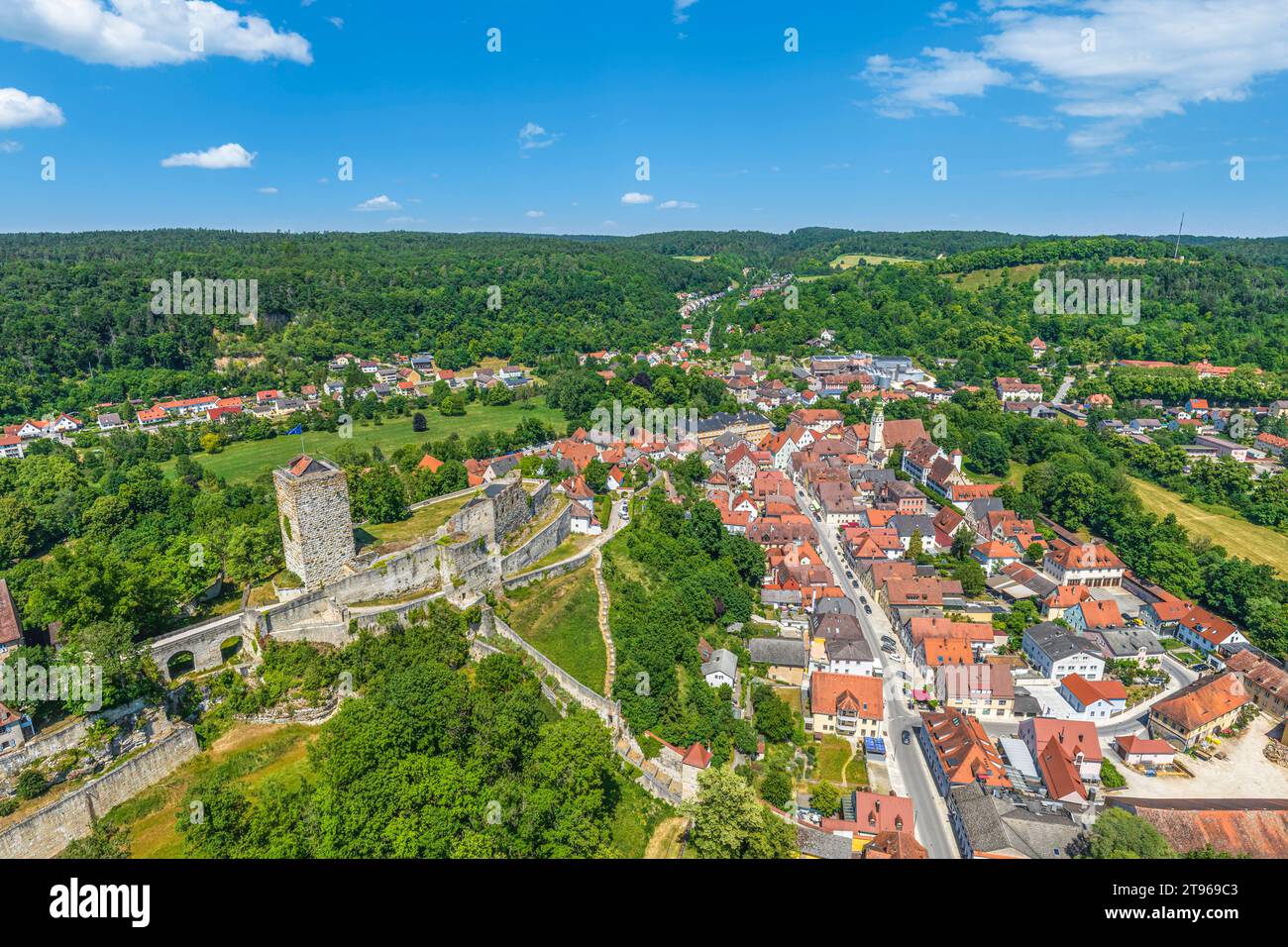 Aerial view to Pappenheim, a beautiful little town in th nature park ...