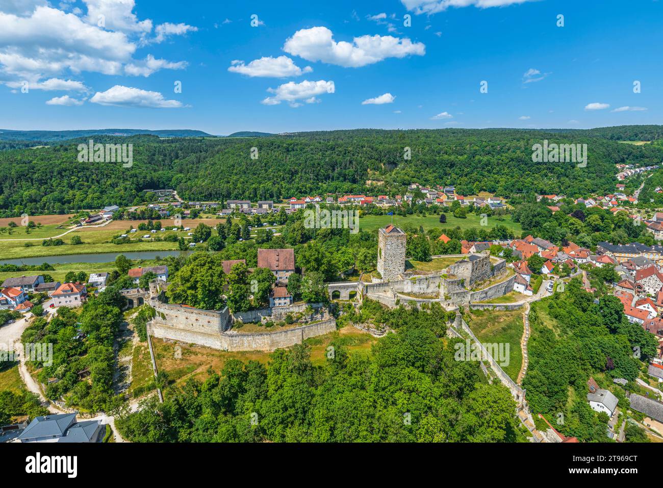 Aerial view to Pappenheim, a beautiful little town in th nature park ...