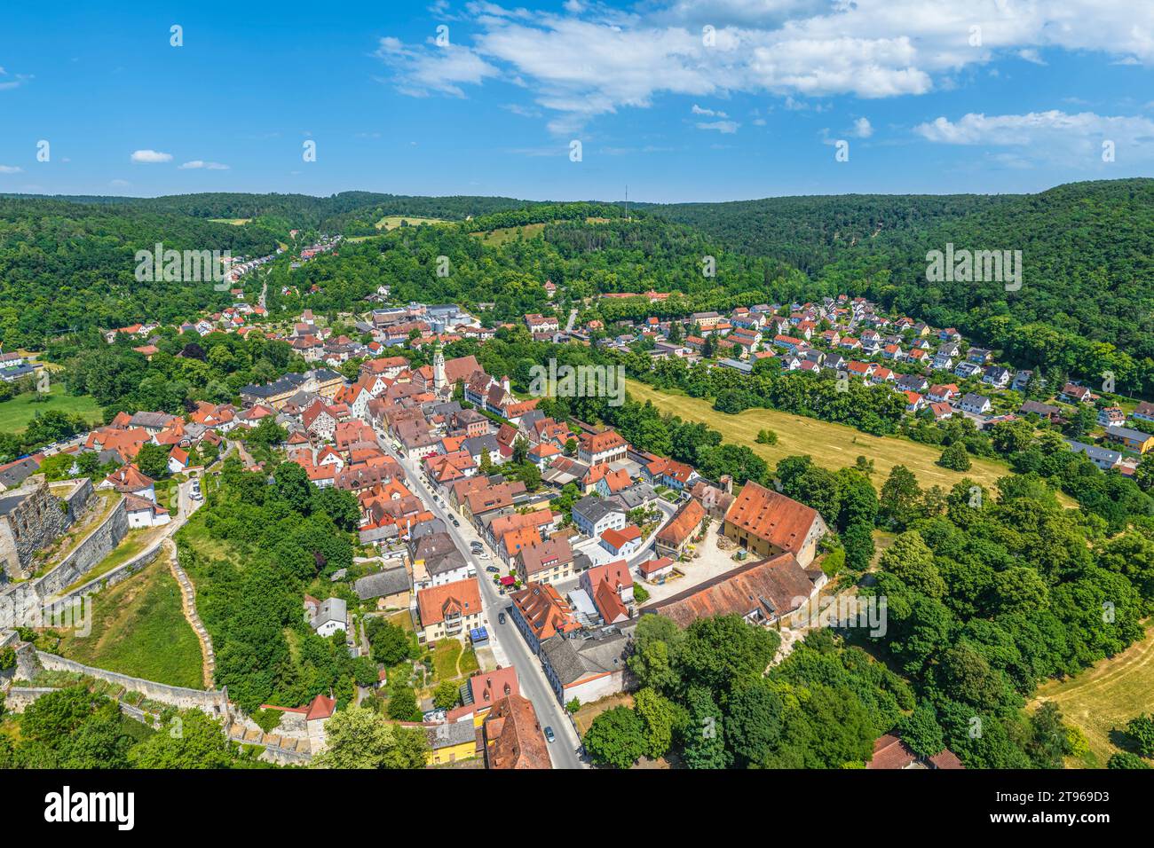 Aerial view to Pappenheim, a beautiful little town in th nature park ...