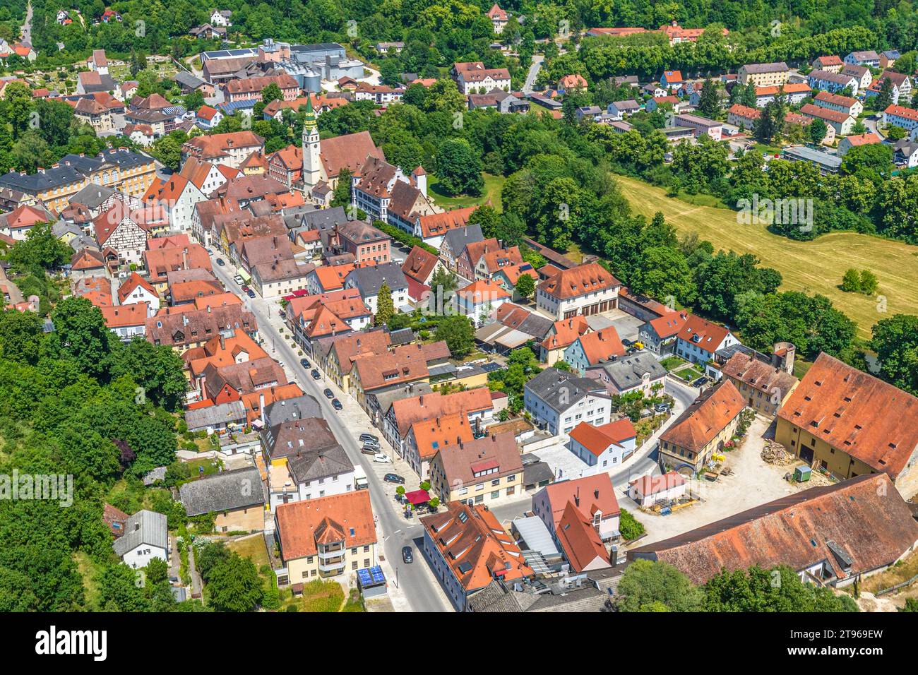 Aerial view to Pappenheim, a beautiful little town in th nature park ...