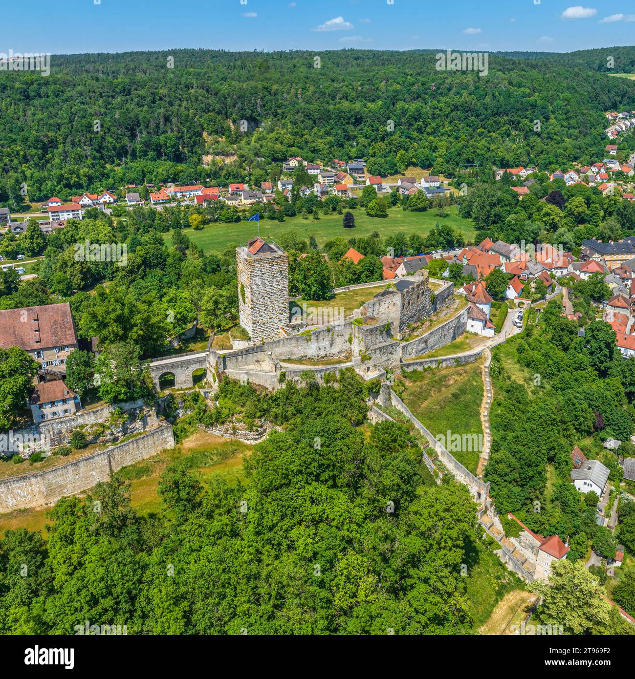 Aerial view to Pappenheim, a beautiful little town in th nature park ...