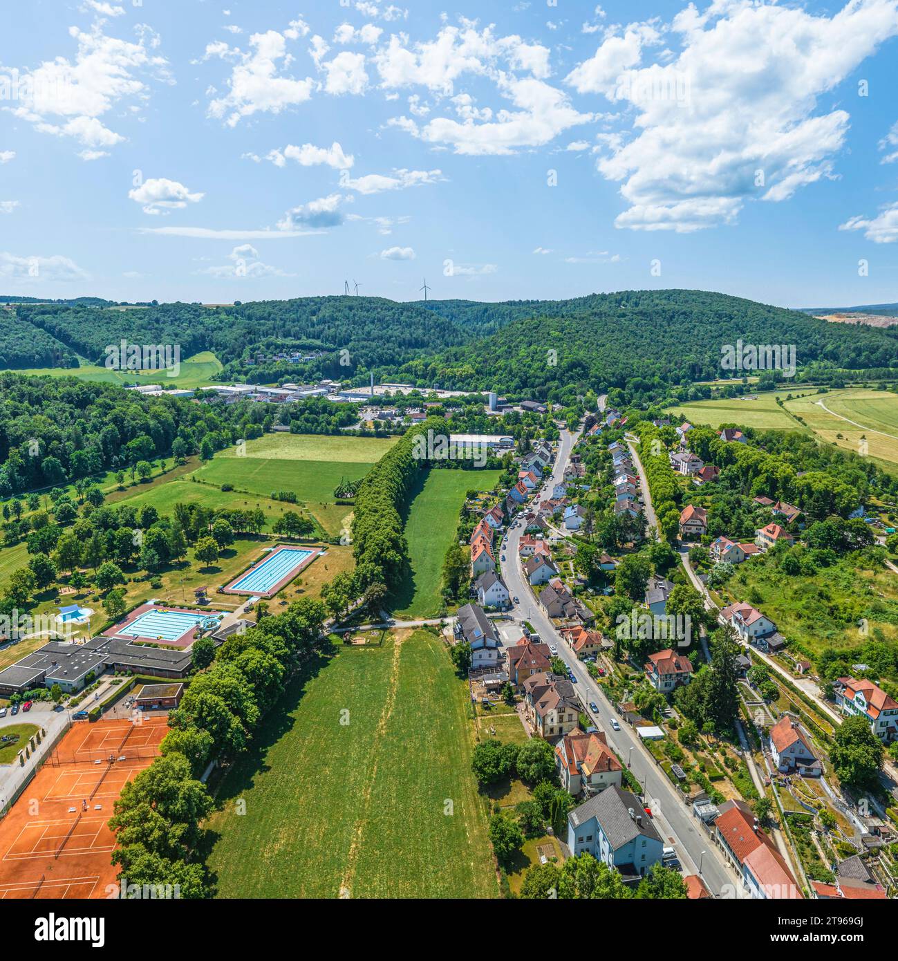 Aerial view to Pappenheim, a beautiful little town in th nature park ...