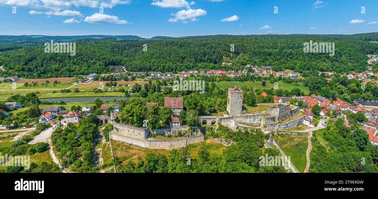 Aerial view to Pappenheim, a beautiful little town in th nature park ...