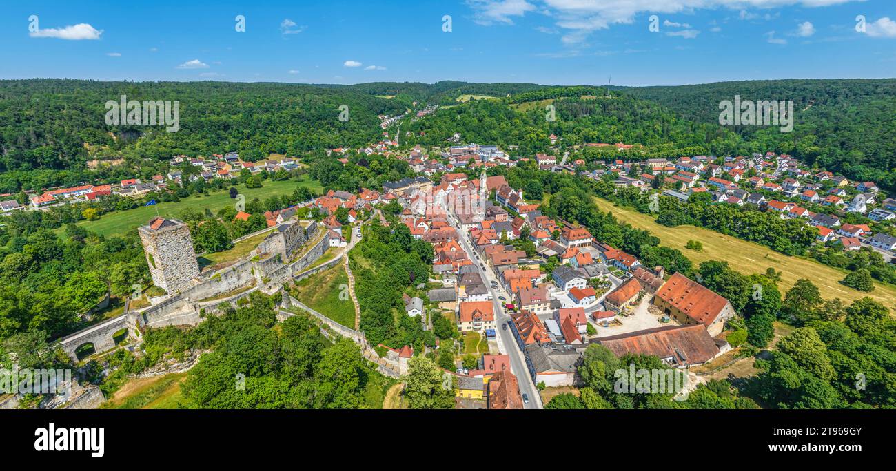 Aerial view to Pappenheim, a beautiful little town in th nature park ...