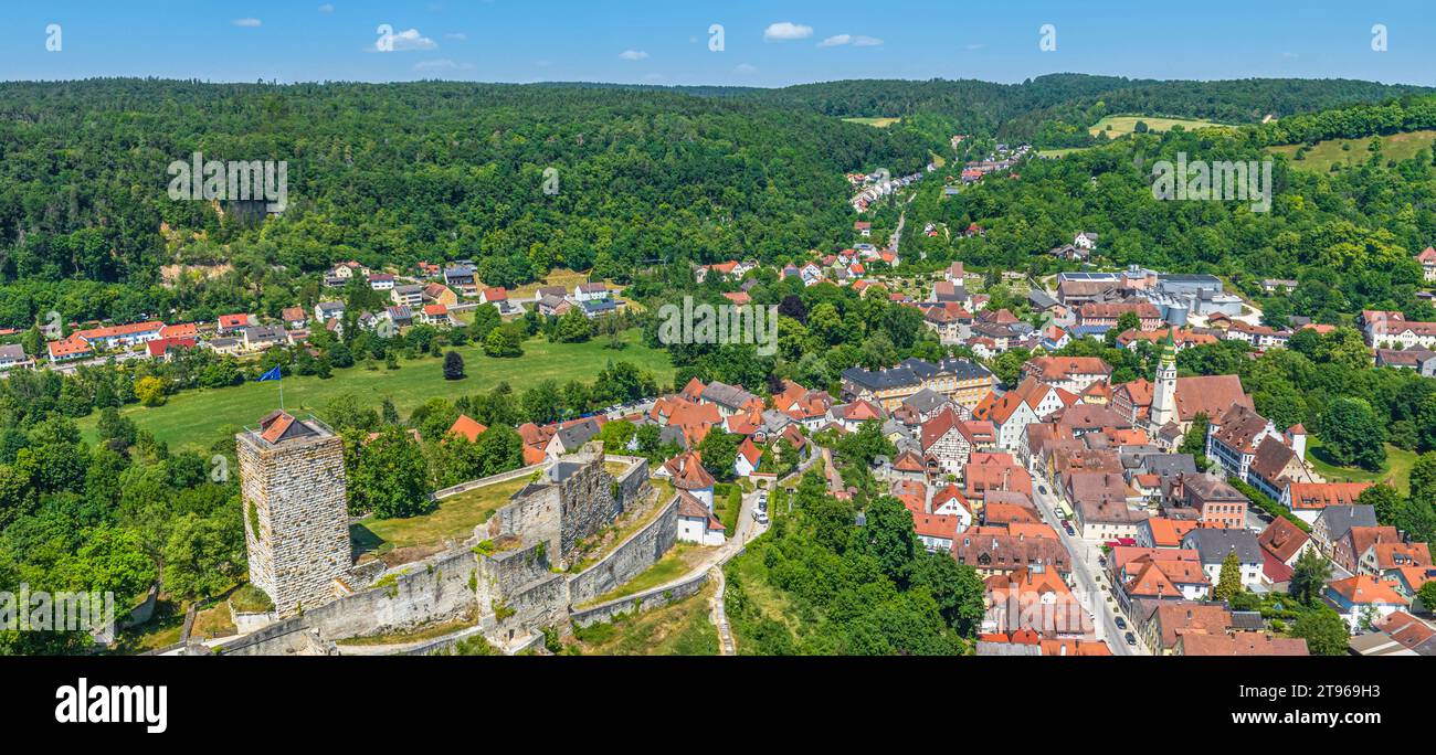 Aerial view to Pappenheim, a beautiful little town in th nature park ...