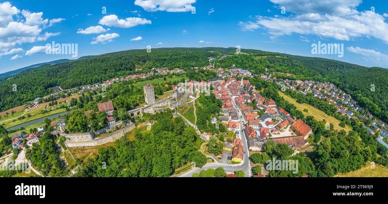 Aerial view to Pappenheim, a beautiful little town in th nature park ...