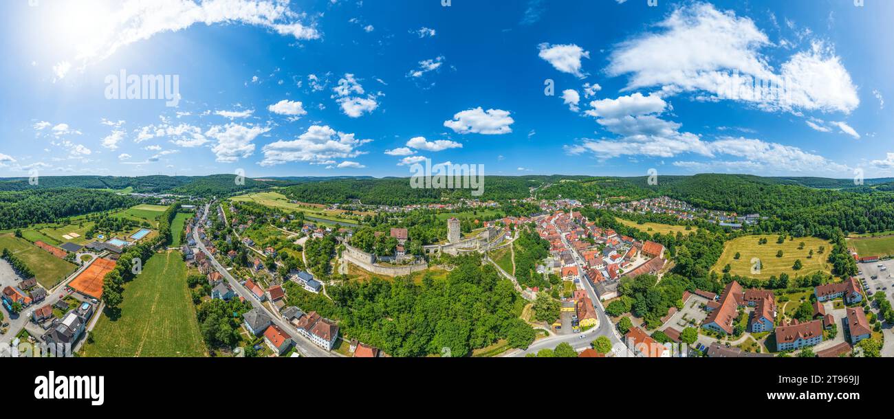 Aerial view to Pappenheim, a beautiful little town in th nature park ...