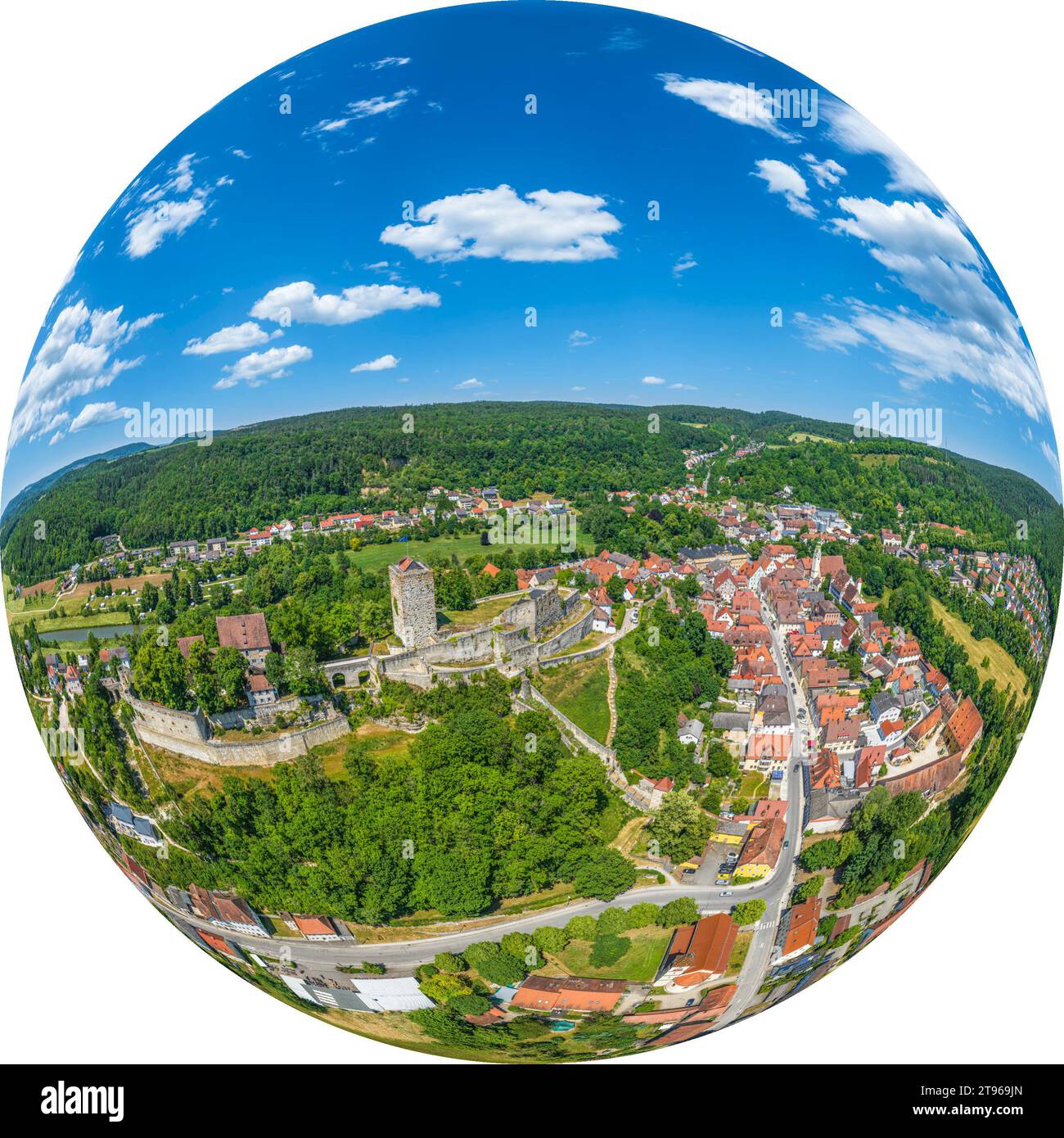 Aerial view to Pappenheim, a beautiful little town in th nature park ...