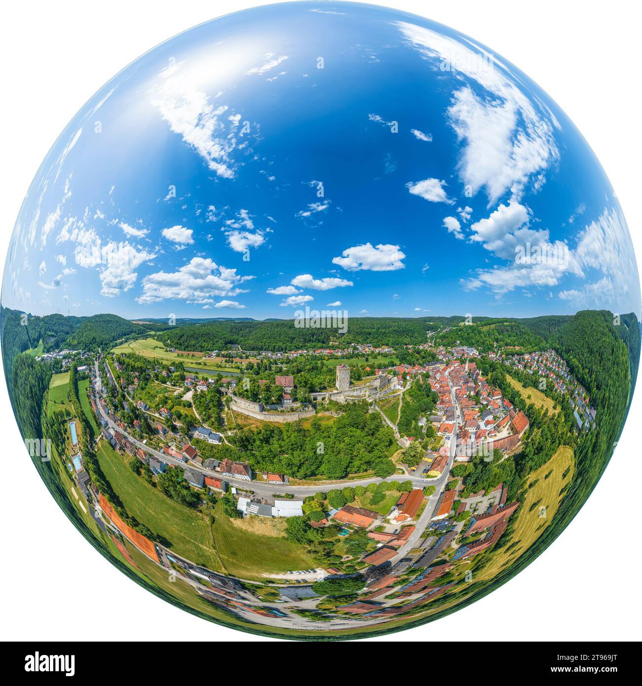 Aerial view to Pappenheim, a beautiful little town in th nature park ...