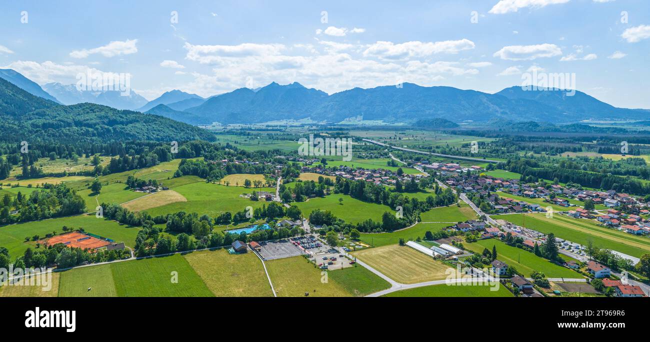 The beautiful Loisach valley around Ohlstadt in bavarian upper country ...