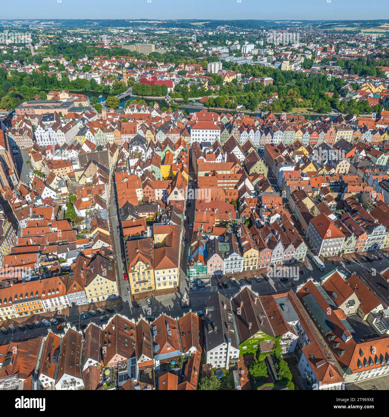 Aerial view to Landshut, the district capital of Lower Bavaria, well ...