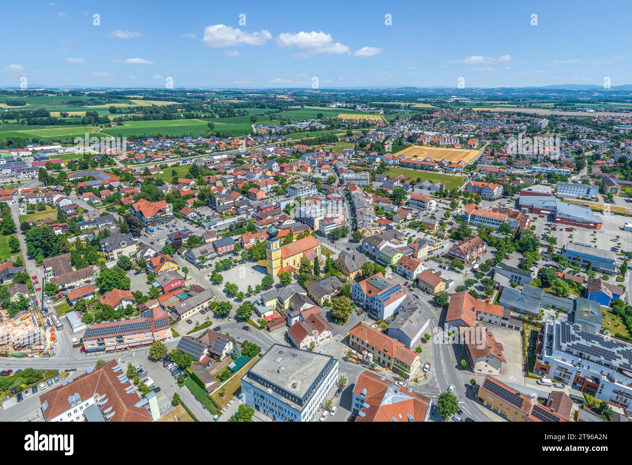 Aerial view of the small town of Pocking in the Lower Bavarian spa ...