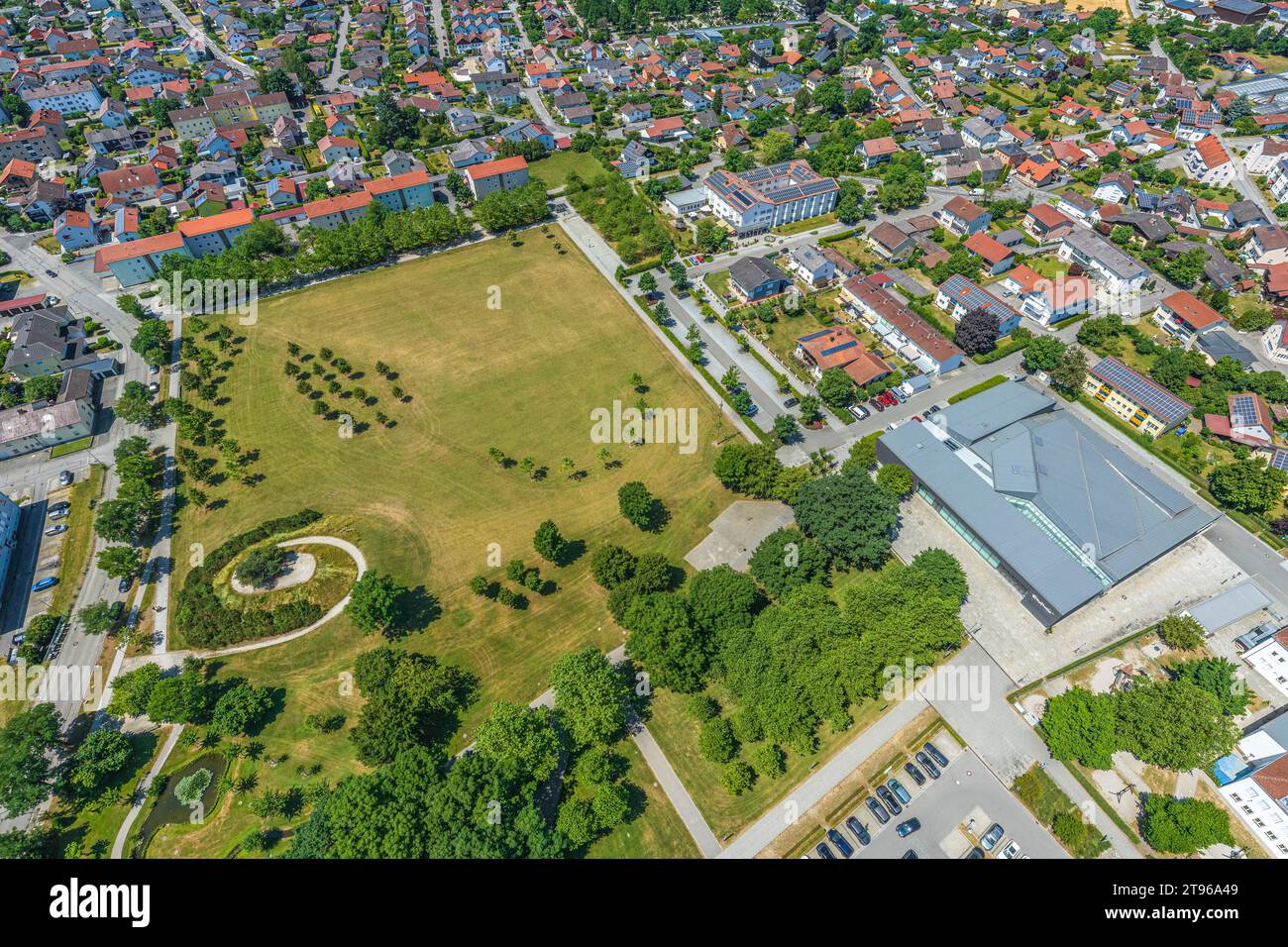 Aerial view of the small town of Pocking in the Lower Bavarian spa ...