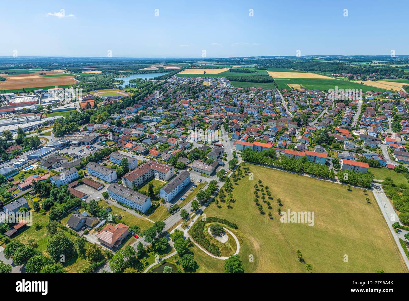 Aerial view of the small town of Pocking in the Lower Bavarian spa ...