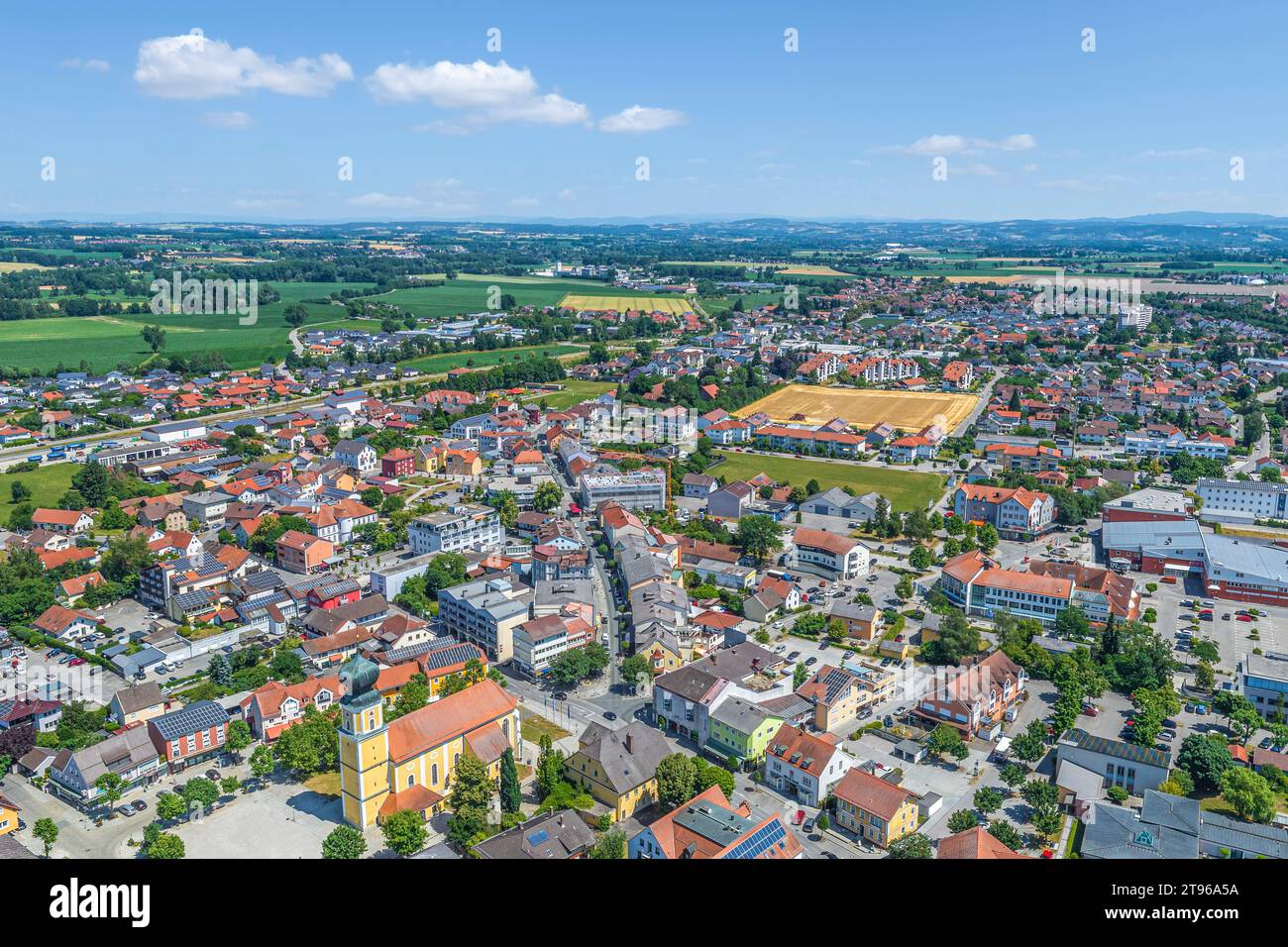 Aerial view of the small town of Pocking in the Lower Bavarian spa ...